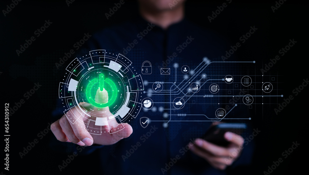 Businessman touching start button for Business or Corporate on virtual ...