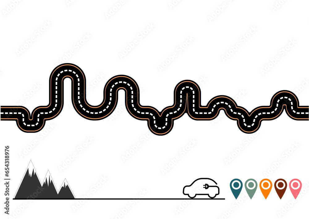 Winding road on a white background. Electric car distance. Infographic ...