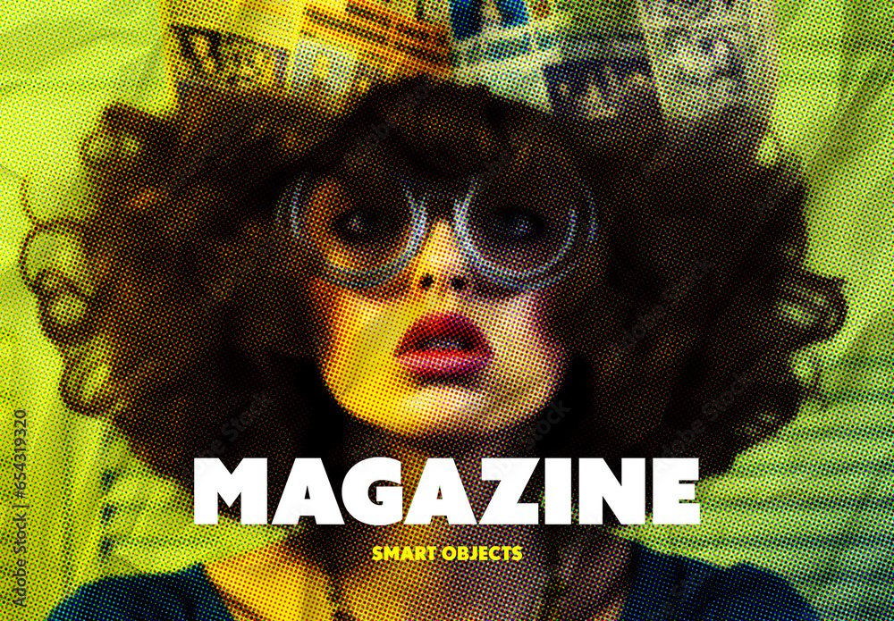 Retro Magazine Print Photo Effect Mockup Stock Template | Adobe Stock