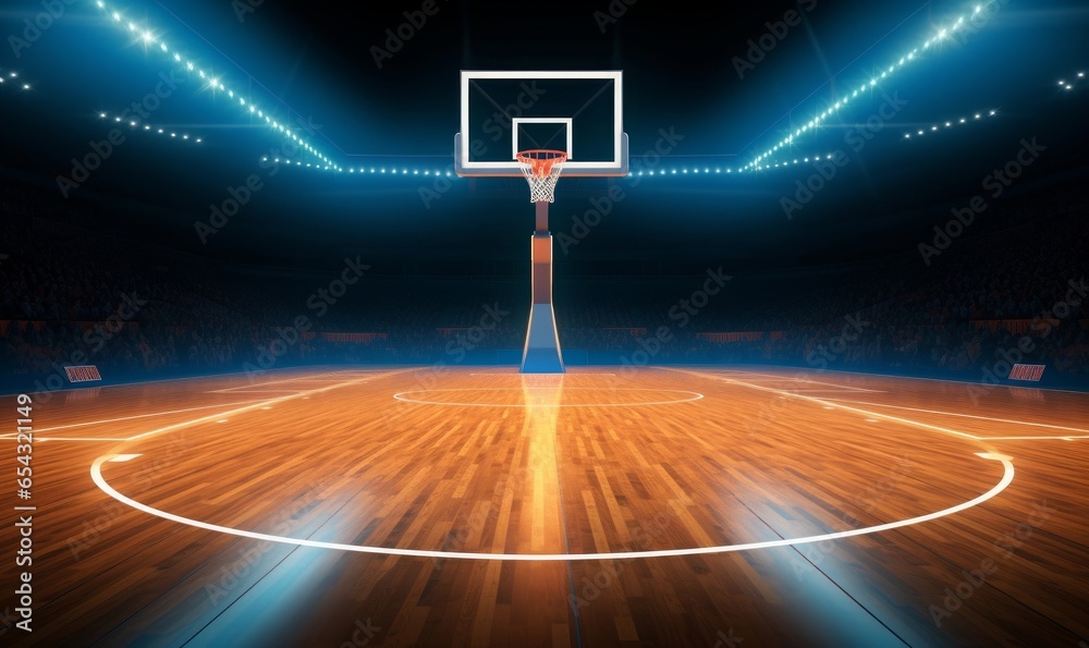 Basketball sport arena. Interior view to wooden floor of basketball ...