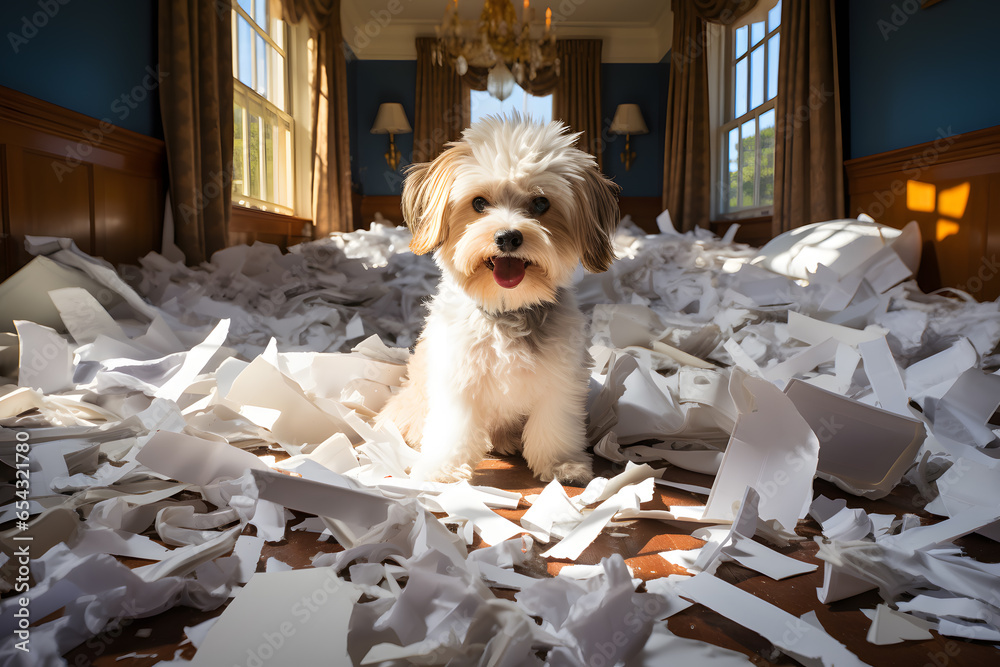 Shaggy dog makes all floor in papper ai generated art. Stock-Foto ...