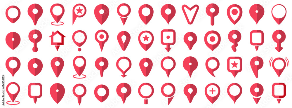 Red location pin icons. Map pointer markers. Set of red map pin icons ...