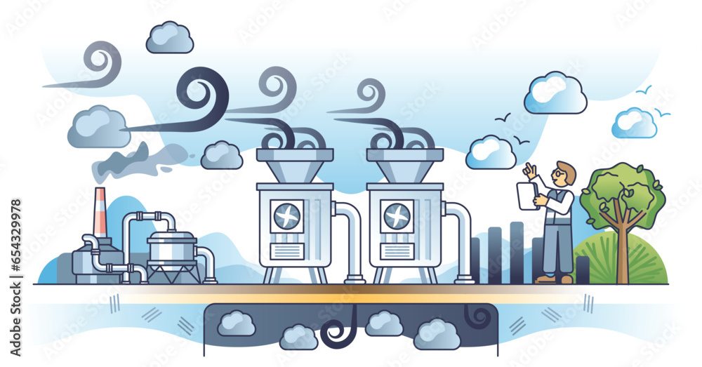 Carbon capture and CO2 toxic emission storage underground outline ...