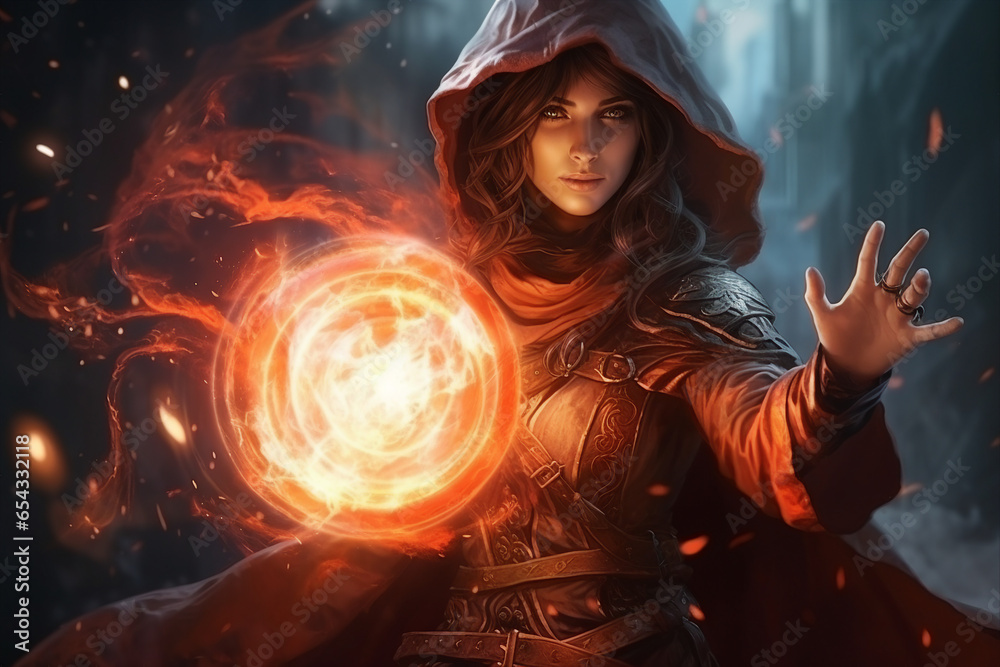 Generative ai collage picture of medieval wizard using dark magic fire ...