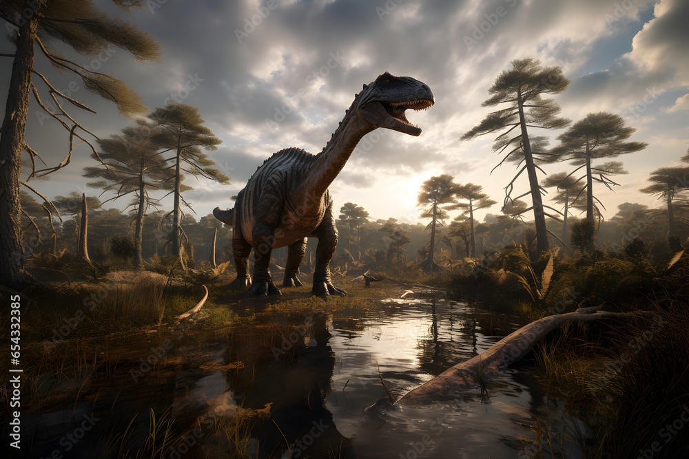 Gigantasaurus in a prehistoric swamp Stock Illustration | Adobe Stock