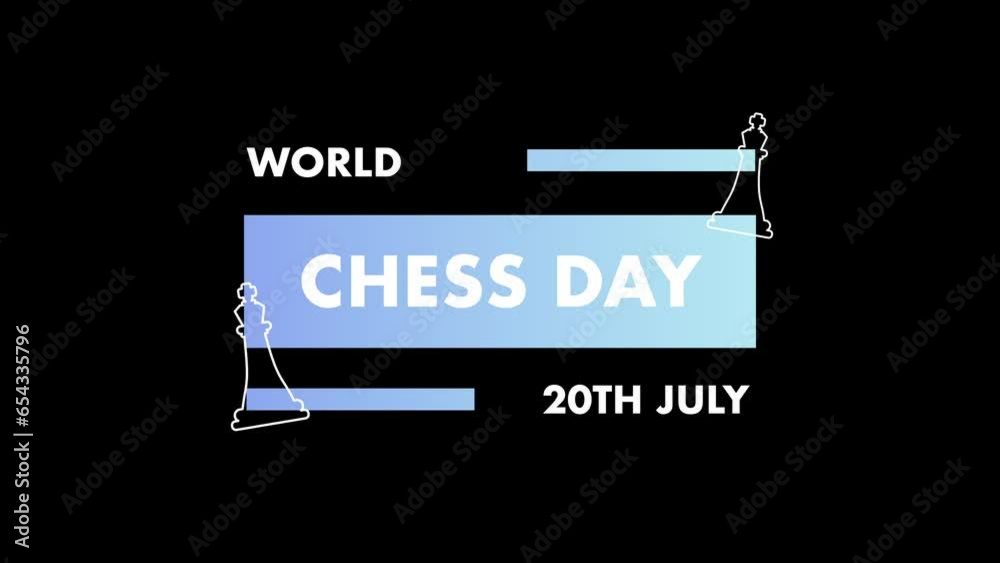 World chess day animation. Outline of two small chess pieces with text ...
