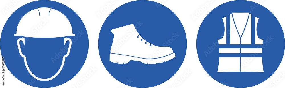 Bundle set of blue round label safety warning sign always wear ...