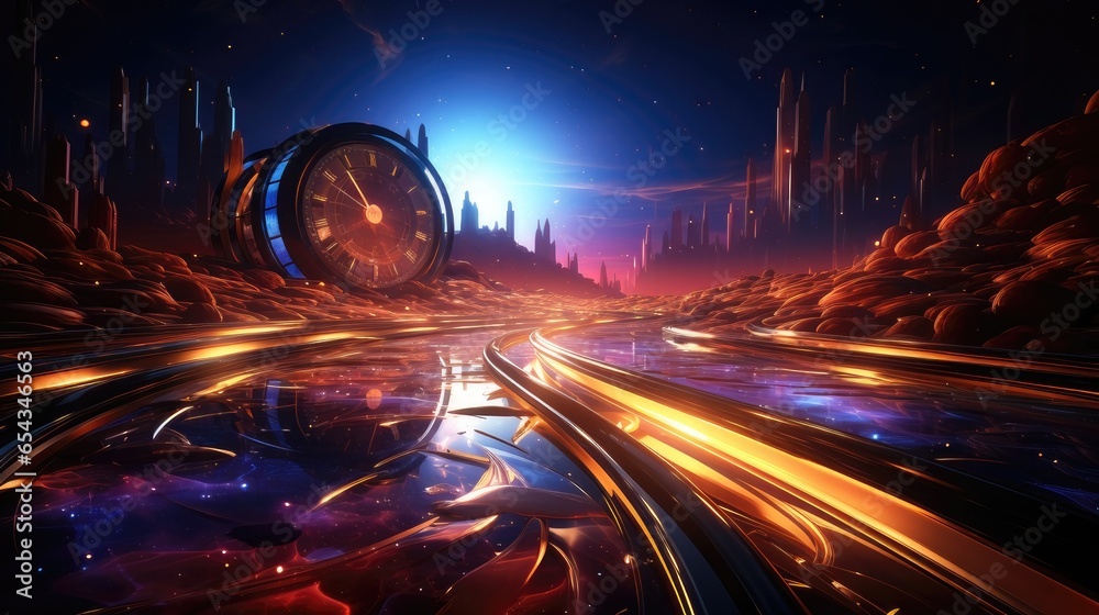 Time Dilation and Space Travel. 3D Illustration of Time Warp ...