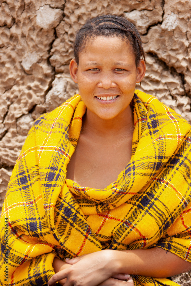 an young bushmen san woman from Central Kalahari, village New Xade in ...