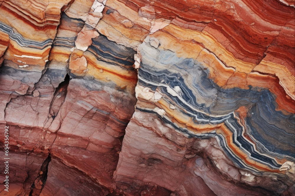 Close-Up of Fractured Red and Brown Rock Strata with Deformed ...