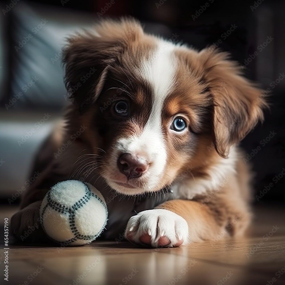 Dog baby puppy with ball playing pose in high resolution for print ...