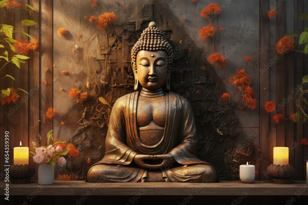 Poster Print 3D wallpaper featuring Buddha for walls 40x26.7 cm