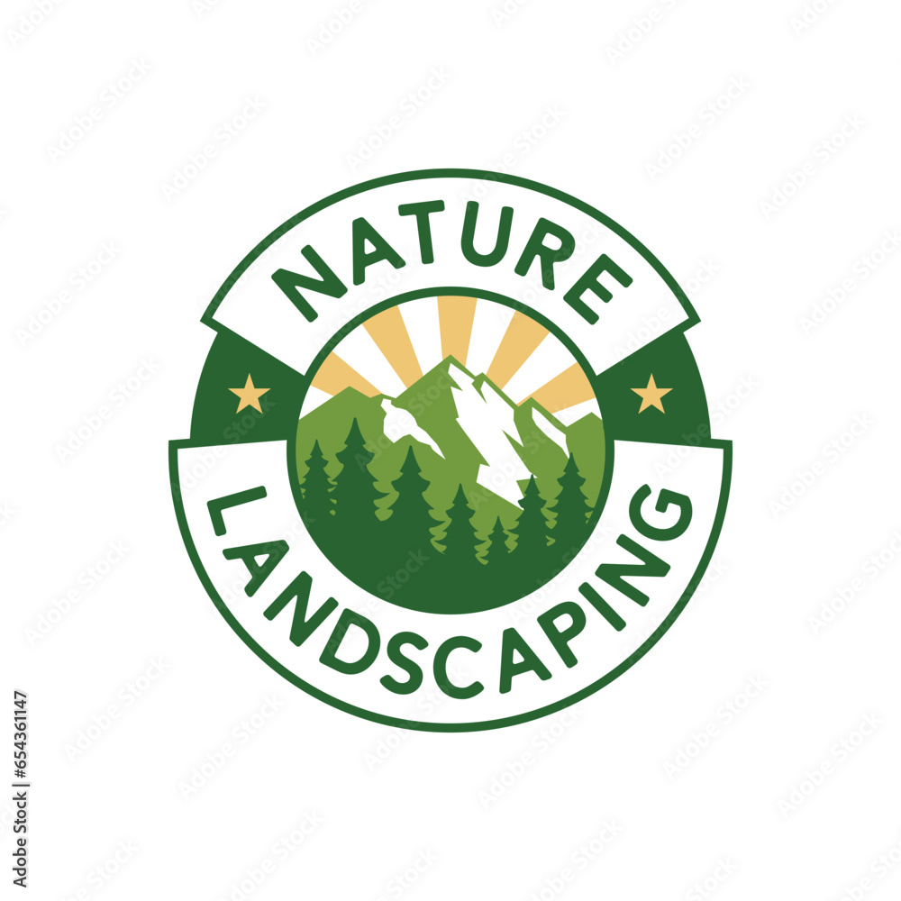 nature landscaping mountain view with shining sun and pine trees ...