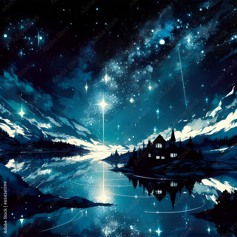 Comic Anime Manga Pop Art of a Clear Full Shine Starry Starlight ...