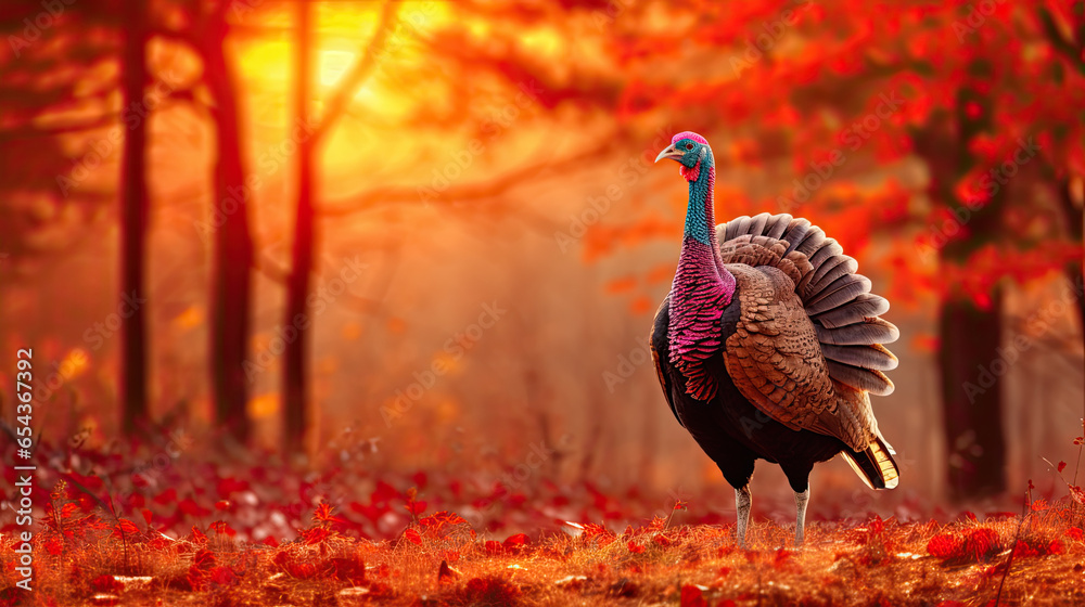 Photo & Art Print Male wild turkey strutting. sunset. Wildlife ...