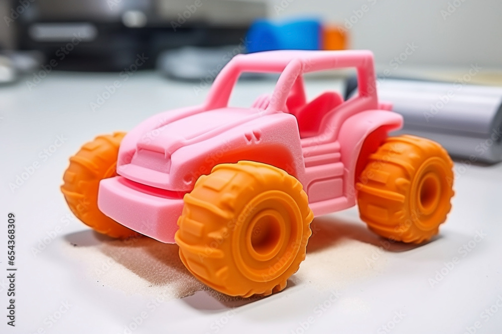 photography of cute rc car toy pink color body and orange for tire ...