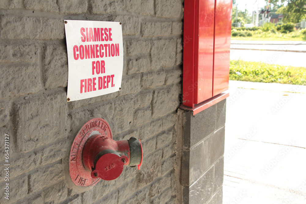 siamese connection for fire dept department writing caption text square ...