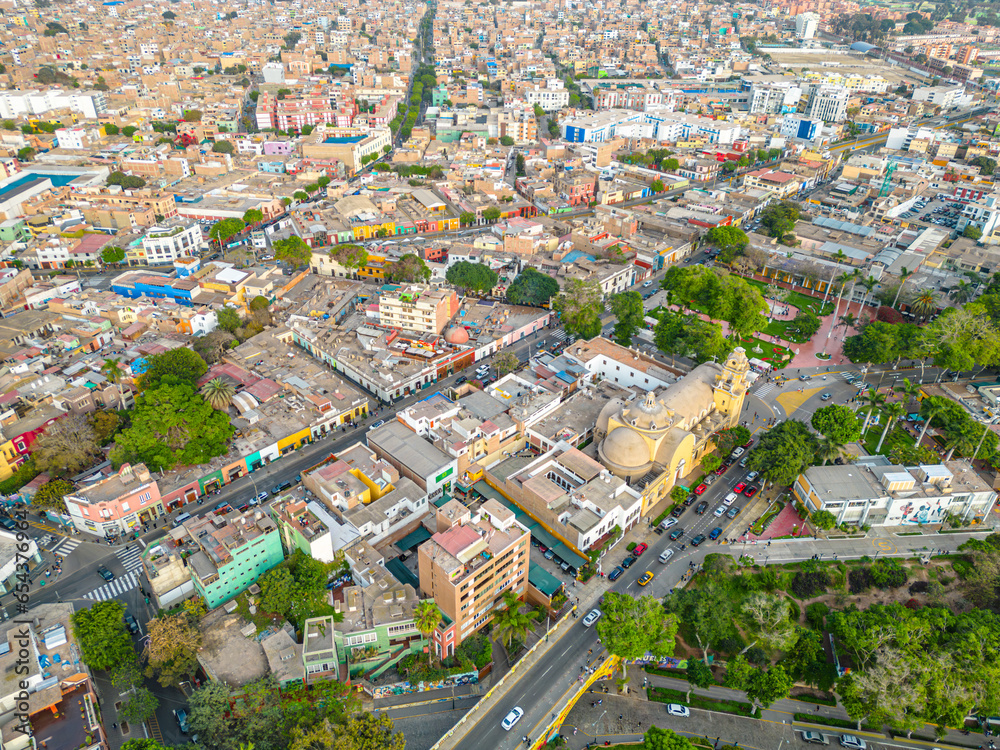 Aerial view of La Santisima Cruz Parish next to the Barranco ...