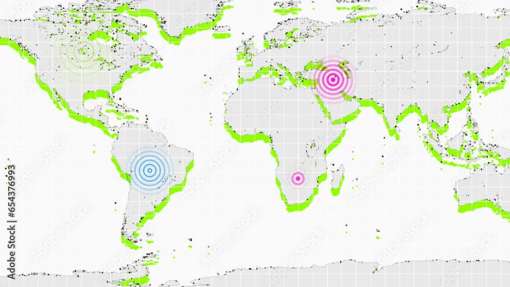 3D digital world map with radio wave location tracking network internet ...