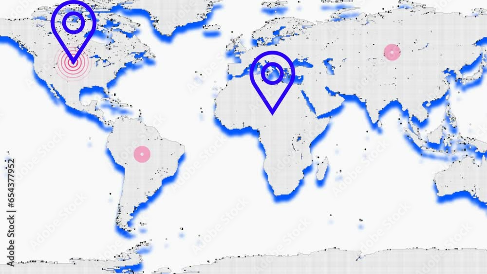 3D digital world map with radio wave location tracking network internet ...