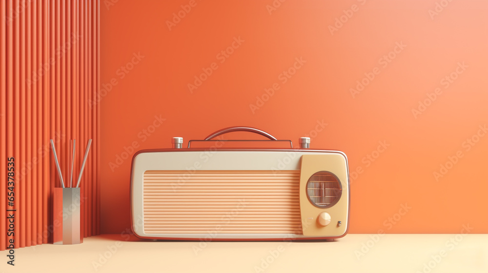 old analog radio tuner. 3d illustration of vintage radio receiver, flat ...