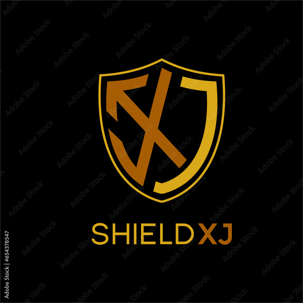 Letter X J logo design with arrow and check mark on shield concept ...