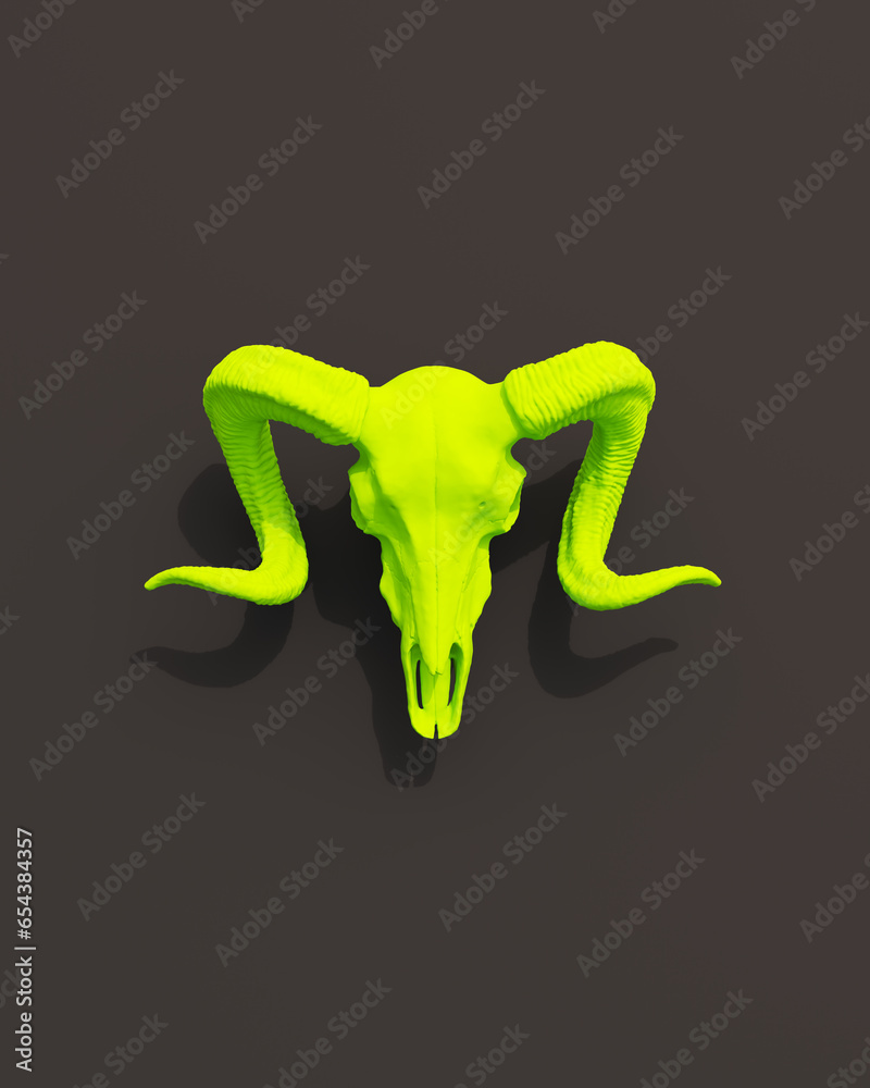 Green ram skull Halloween black background creepy witchcraft horror ...