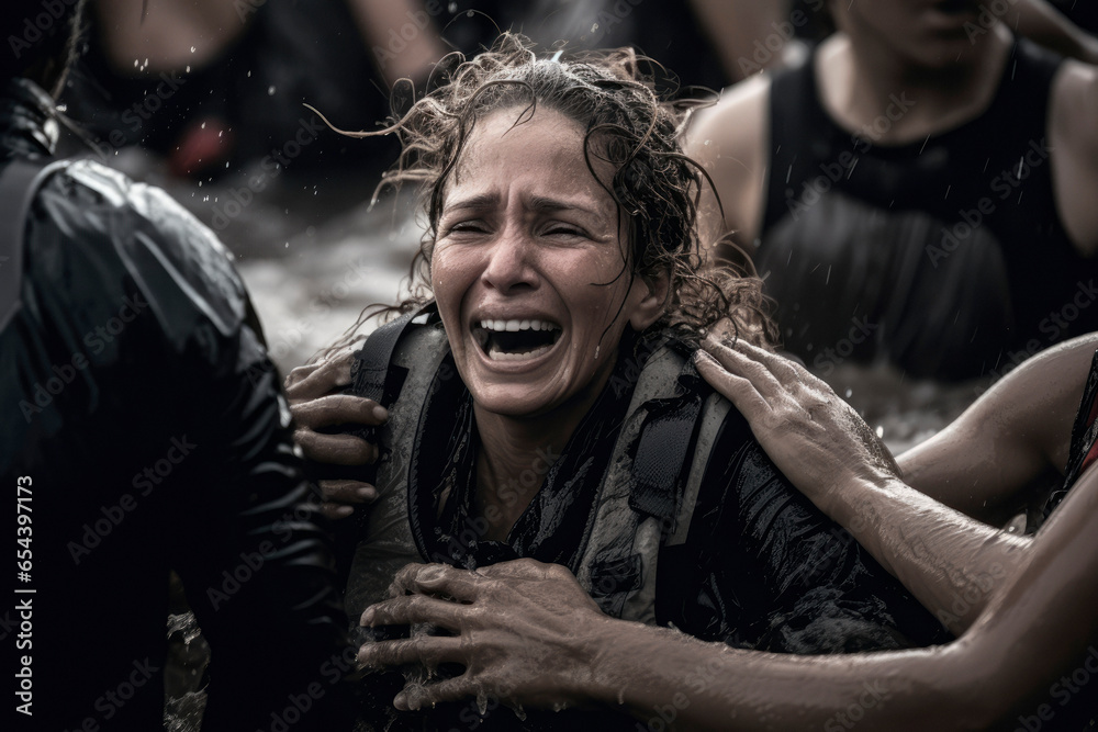 An Image Capturing the Dramatic Emotion of Relief as a Tearful Survivor ...