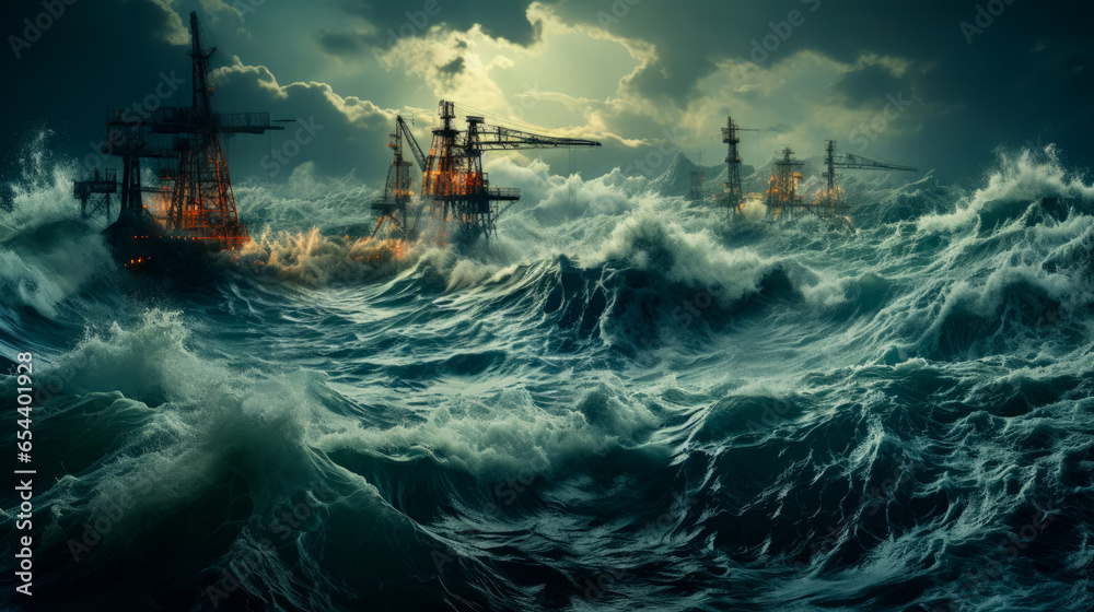 Offshore oil rigs standing bold amidst the waves drilling deep for ...