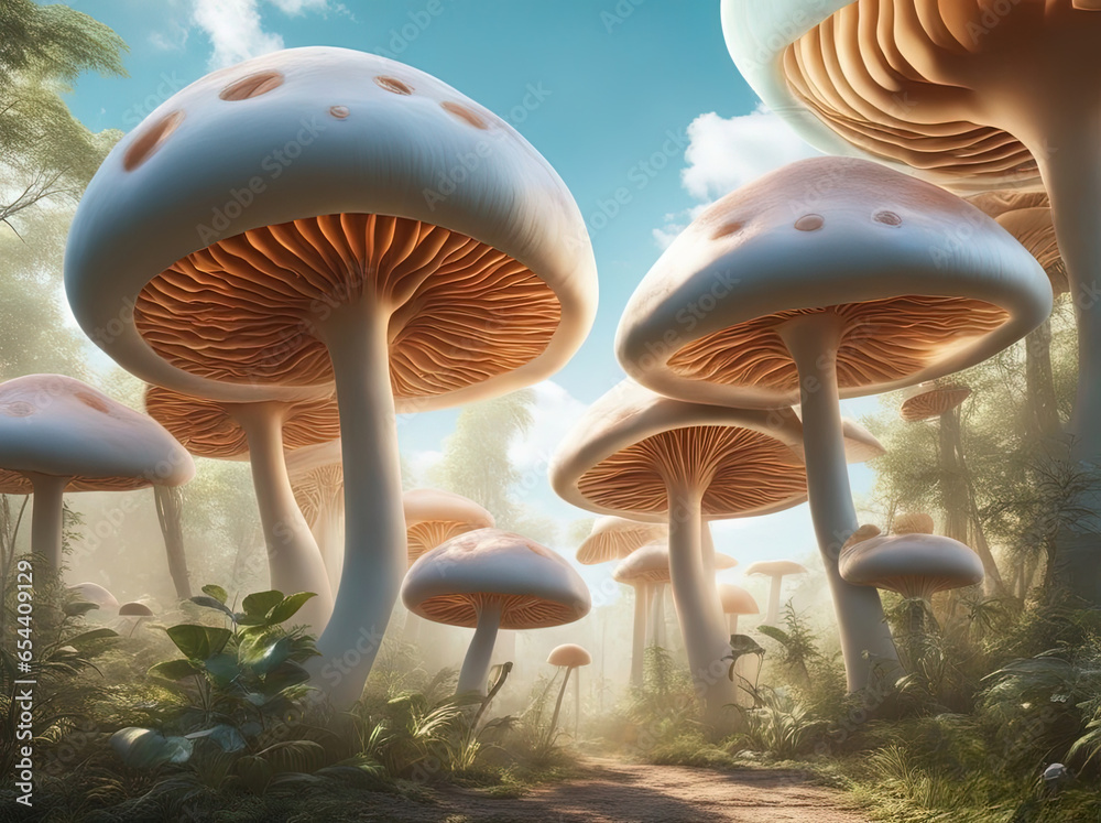 Colorful Giant Wild Mushroom - Created using generative AI technology ...