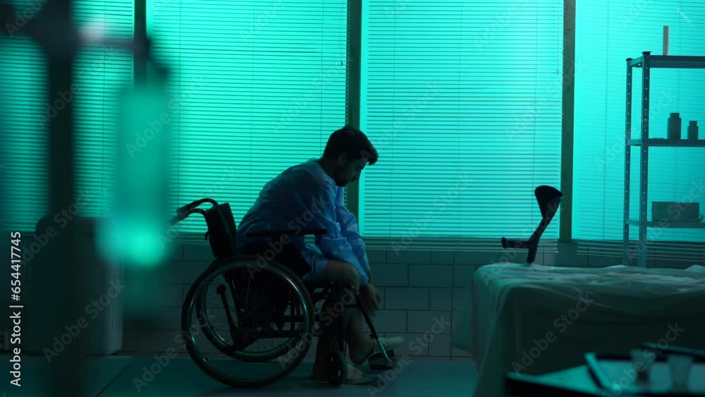 Full-sized silhouette video of a disabled man, patient with mobility ...