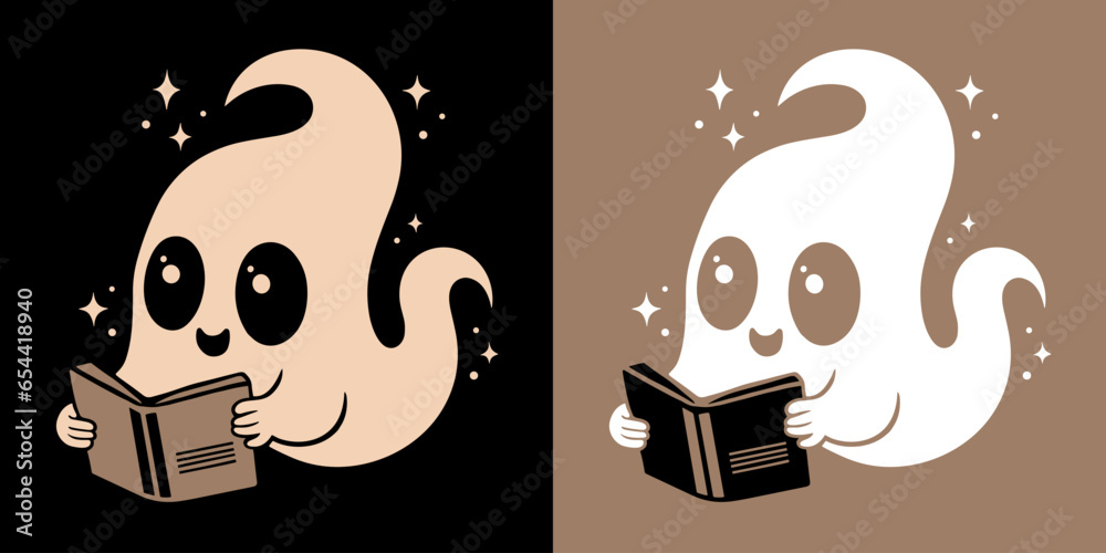 Ghost reading books illustration. Sheet ghost holding a book. Fall ...