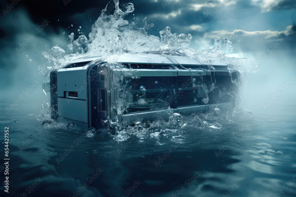 A hydrogen fuel cell vehicle emitting only water vapor, showcasing the ...