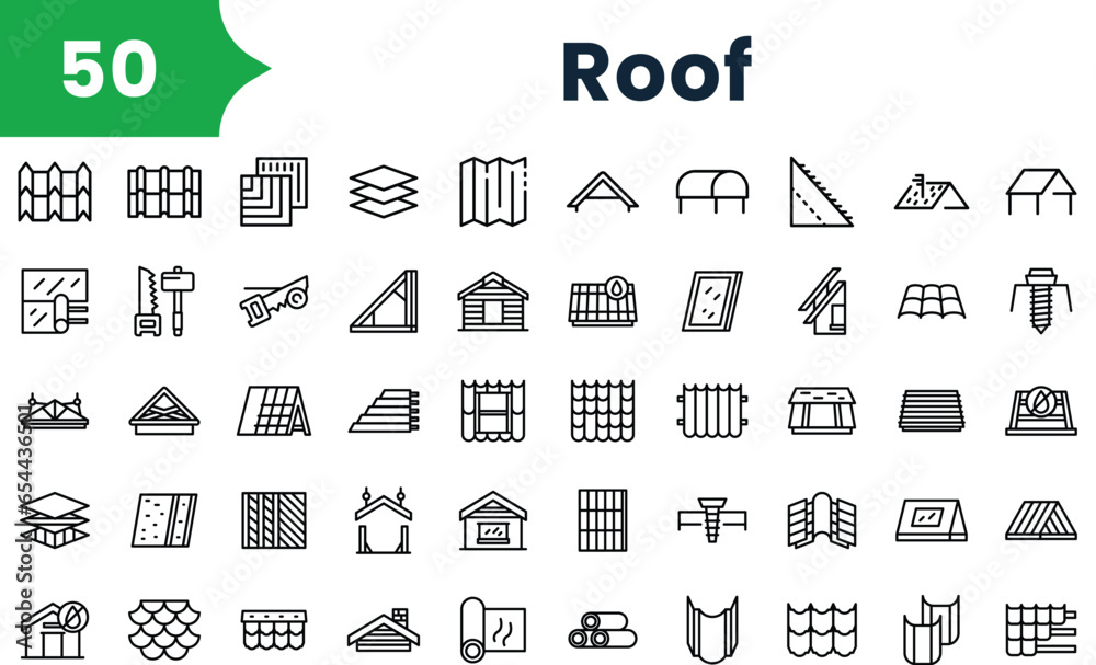 Set of outline roof icons. Vector icons collection for web design, mobile apps, infographics and ...