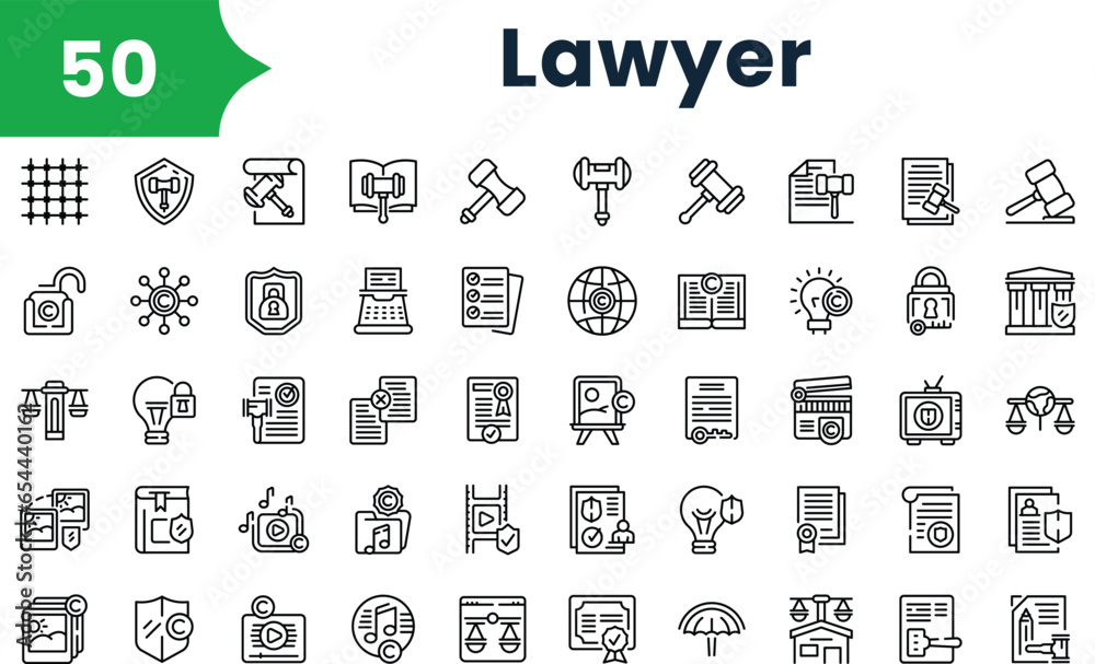 Set of outline lawyer icons. Vector icons collection for web design ...