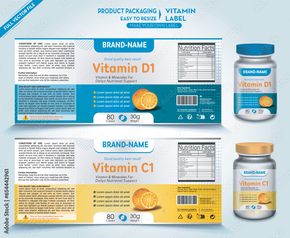 Multivitamin Label, Vitamin pack, Supplement labels, Vector bottle ...