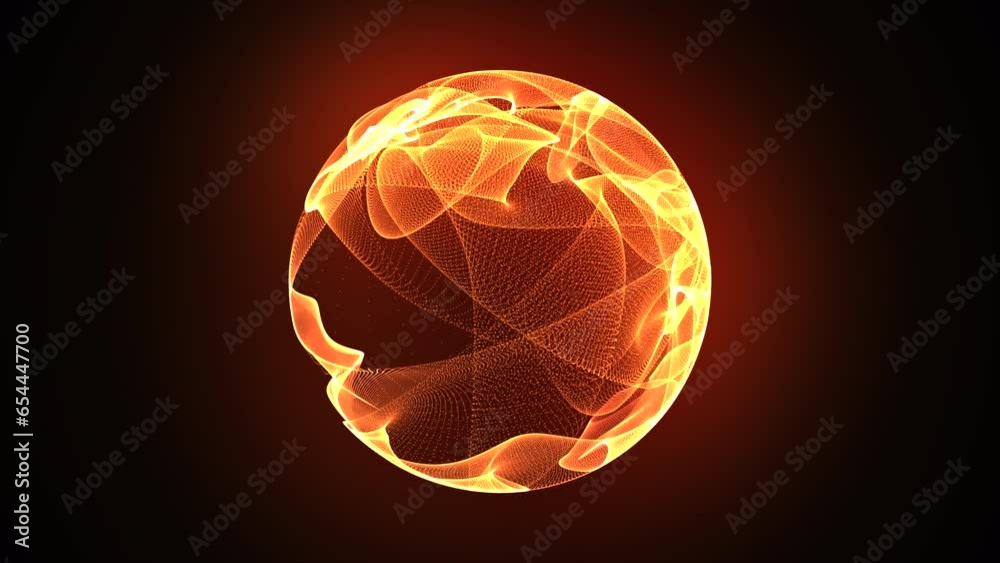 Bright golden sphere in the Universe. Glowing digital 3d sphere made of ...