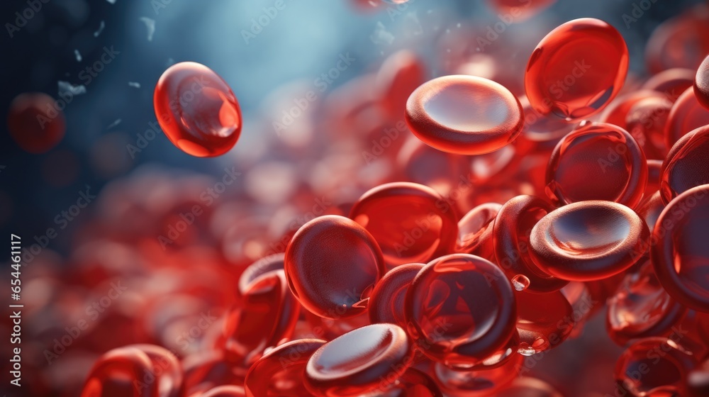 Red blood cells circulating in blood vessels and veins, human blood ...