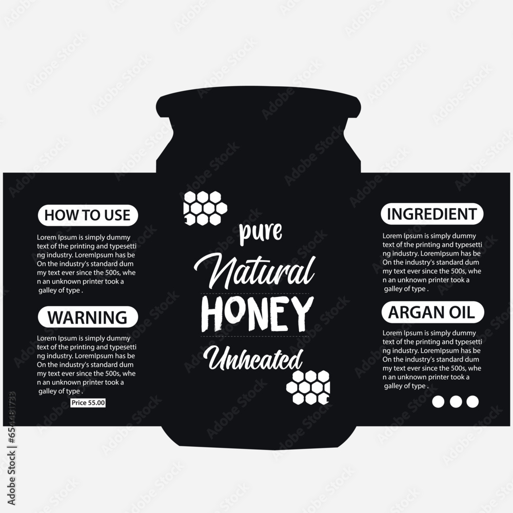 Honey label and packaging black and white label design creative label ...