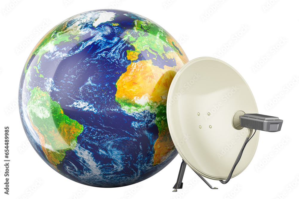 Earth Globe with satellite dish and satellite modem. Global Satellite ... Earth Globe with satellite dish and satellite modem. Global Satellite ...