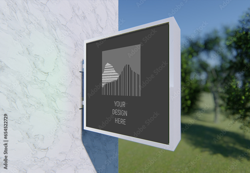 Outdoor Square Logo Sign On White Marble Wall Mockup Stock Template ...