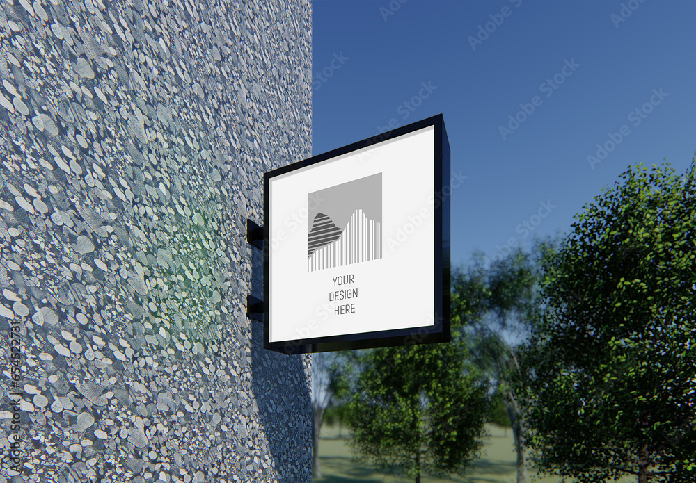 Outdoor Square Logo Sign On Marble Marinace Wall Mockup Stock Template ...