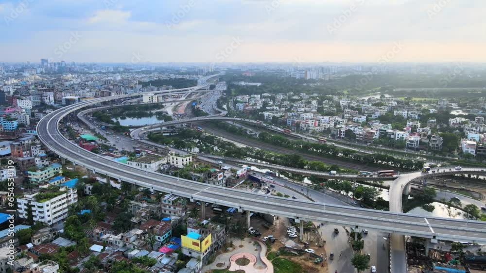 Drone Point of View of Dhaka Cityscape. Elevated Expressway and Kuril ...