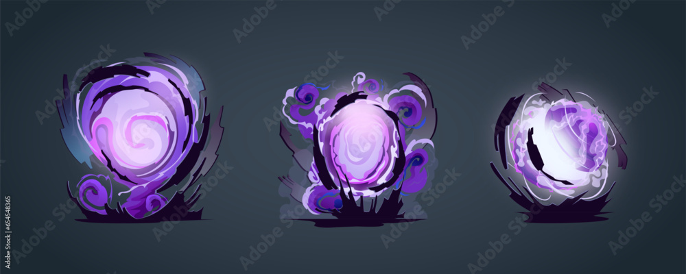 Energy visual effects set. Set of explosions in cartoon style. Funnel ...