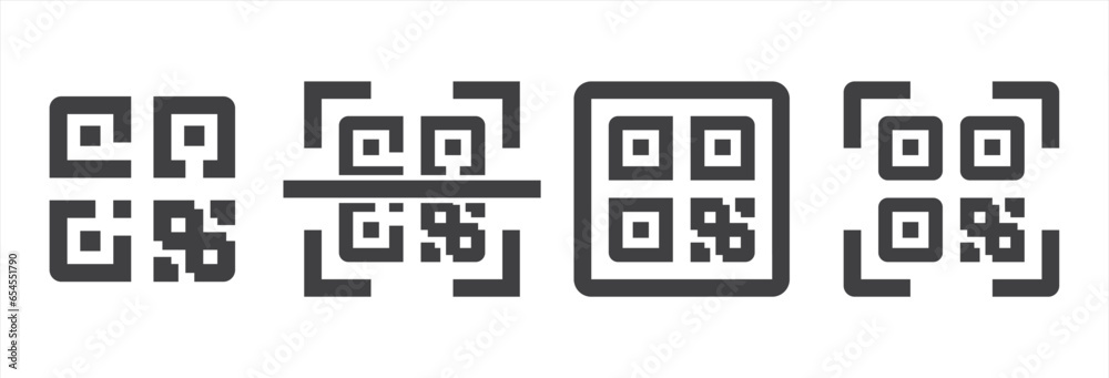 Simple set of digital scanning QR code label, QR code icon set. Vector ...