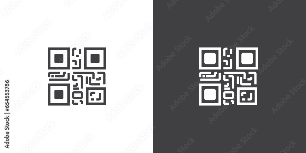 QR code vector icon for smartphone scanning isolated on white and black ...