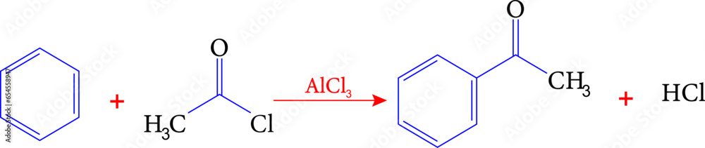 Friedel-Crafts acylation of benzene by acetyl chloride . Vector ...