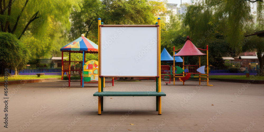 outdoor kids children playground or playing area with slides and empty ...