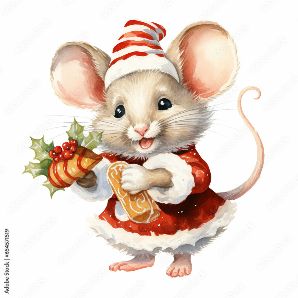 Cute vintage drawn christmas mouse clip art (generative ai) Stock ...