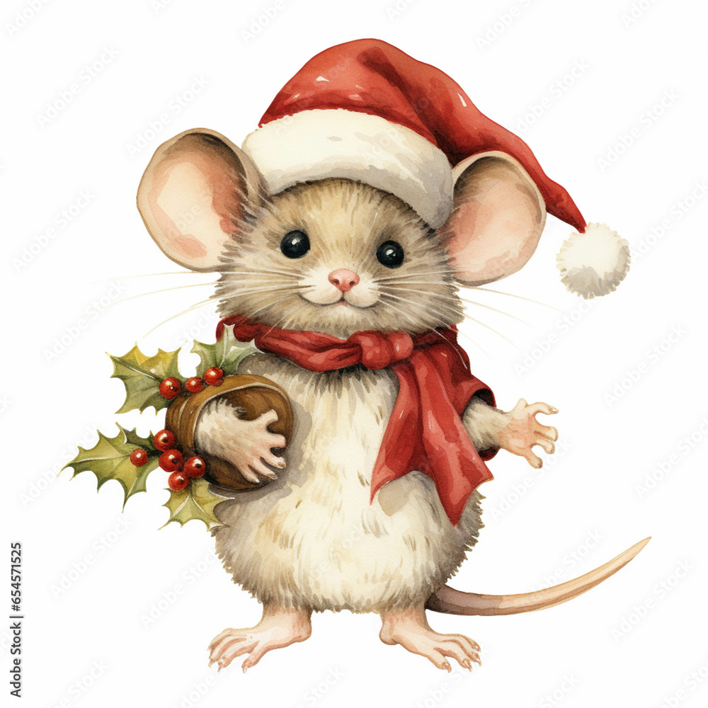 Cute vintage drawn christmas mouse clip art (generative ai) Stock ...